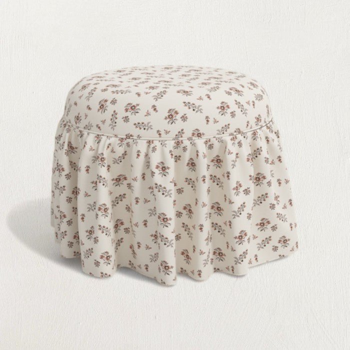 Abetha Round Floral Skirted Small Ottoman | White Cliff Market – White ...