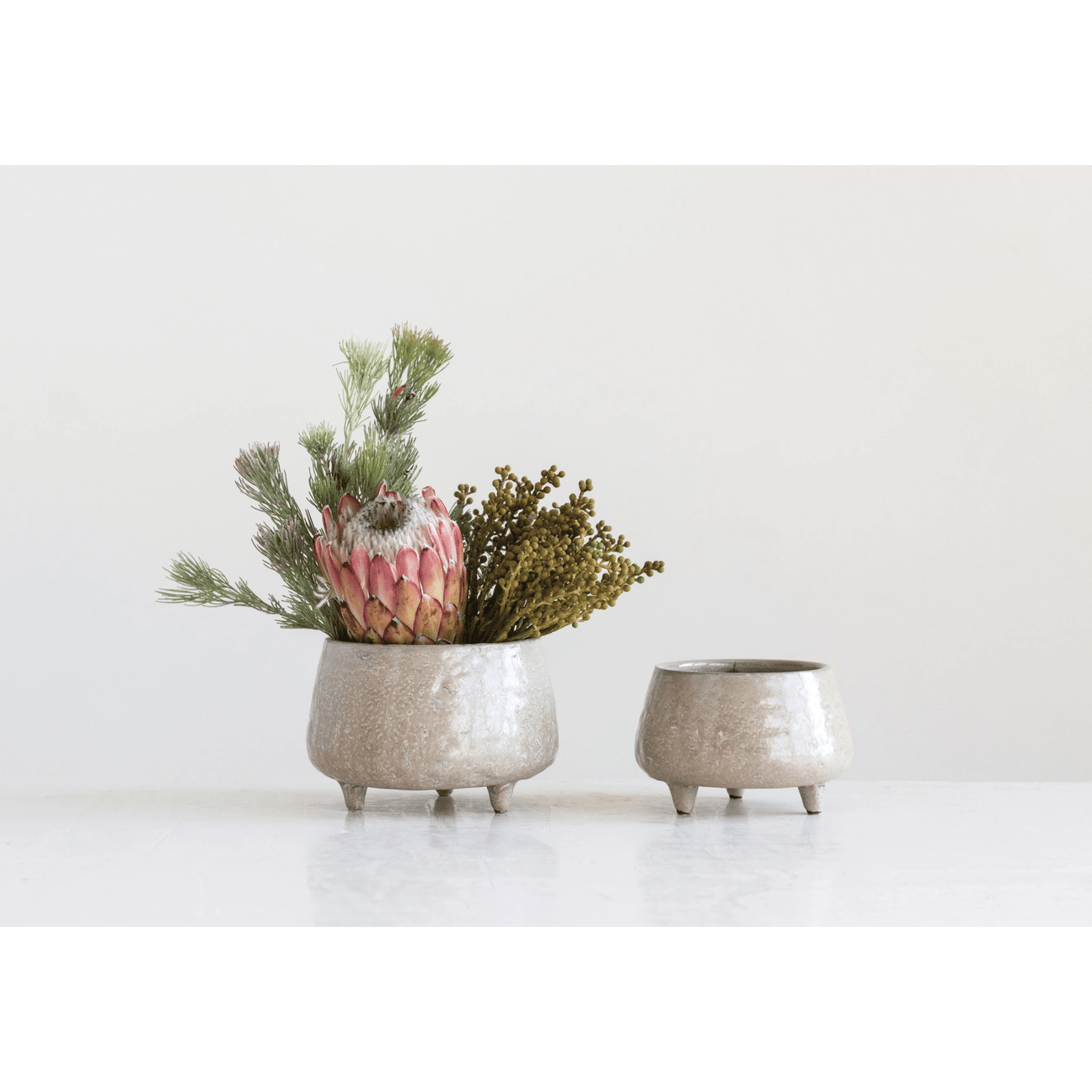 Stoneware Footed Planter with Elegant Glazed Finish – White Cliff Studio