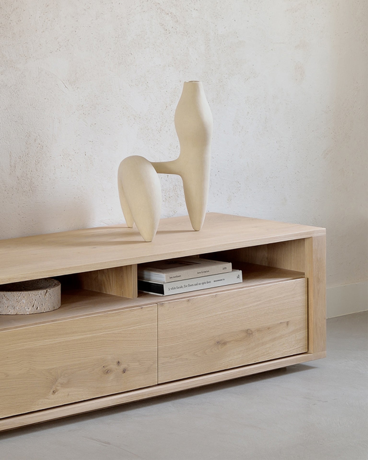 Shadow TV Cupboard Oak with 2 Drawers – Sleek Media Console – White ...